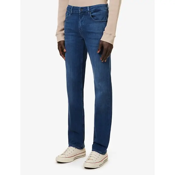 7 For All Mankind Regular-fit Straight-leg Stretch Denim-blend Jeans - Mid Blue