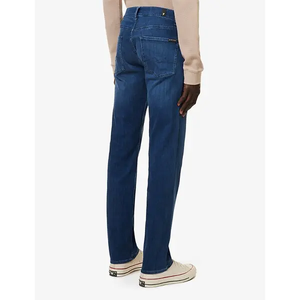 7 For All Mankind Regular-fit Straight-leg Stretch Denim-blend Jeans - Mid Blue