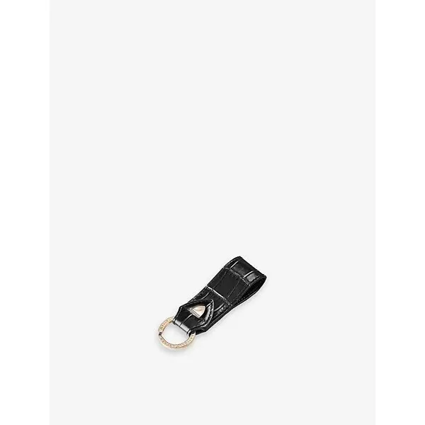 ASPINAL OF LONDON Croc-embossed Leather Loop Keyring - Black