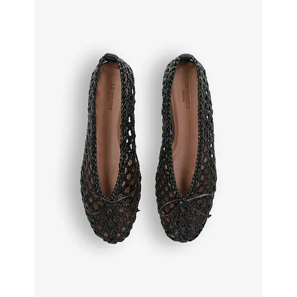 Le Monde Beryl Regency Bow-embellished Leather Slippers - Black