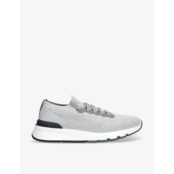 Brunello Cucinelli Brand-embossed Knitted Low-top Trainers - Grey/other
