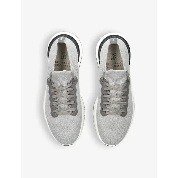 Brunello Cucinelli Brand-embossed Knitted Low-top Trainers - Grey/other