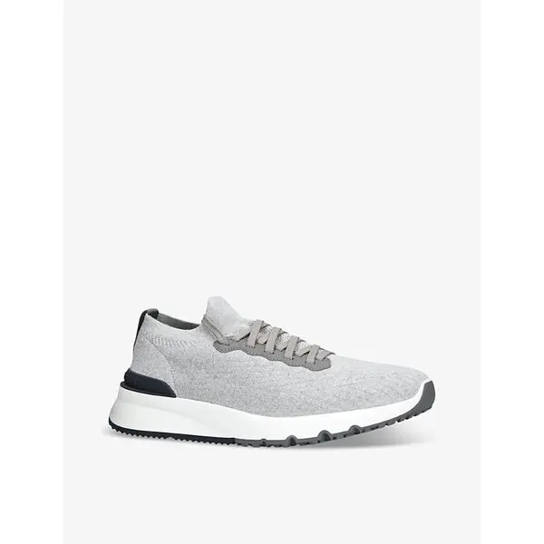 Brunello Cucinelli Brand-embossed Knitted Low-top Trainers - Grey/other