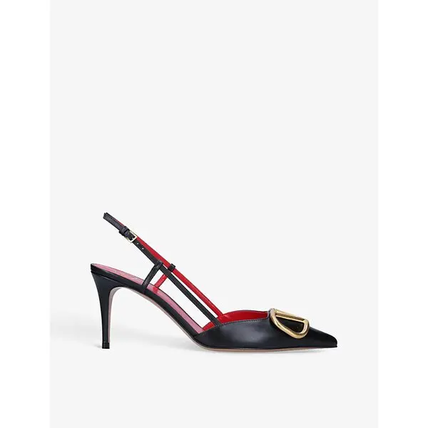 Valentino Garavani Vlogo 80 Pointed-toe Leather Slingback Courts - Black