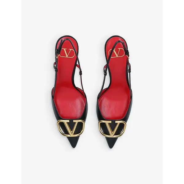 Valentino Garavani Vlogo 80 Pointed-toe Leather Slingback Courts - Black
