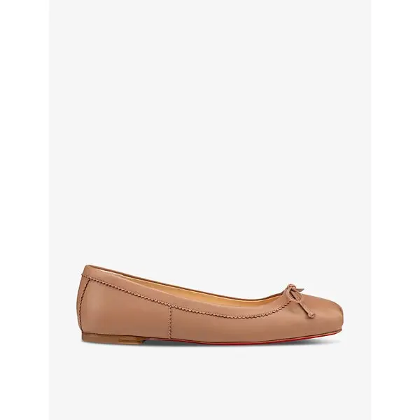 CHRISTIAN LOUBOUTIN Mamadrague Bow-embellished Leather Flats - Blush