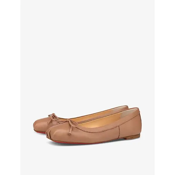 CHRISTIAN LOUBOUTIN Mamadrague Bow-embellished Leather Flats - Blush