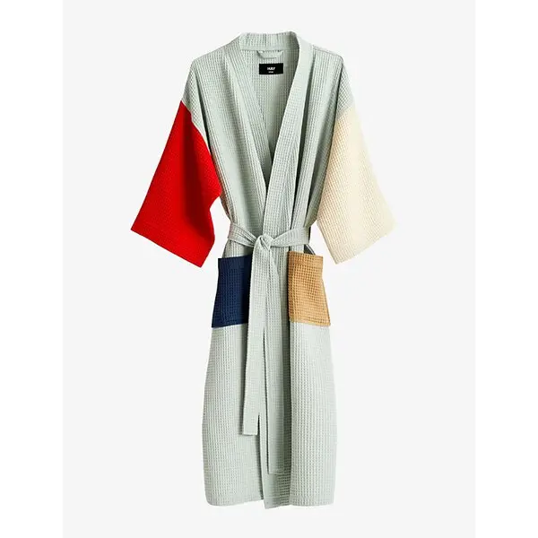 HAY Waffle-texture Cotton-blend Bathrobe - Glacier Multi