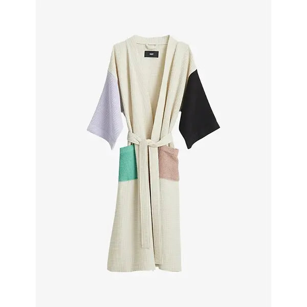 HAY Waffle-texture Cotton-blend Bathrobe - Off-white Multi