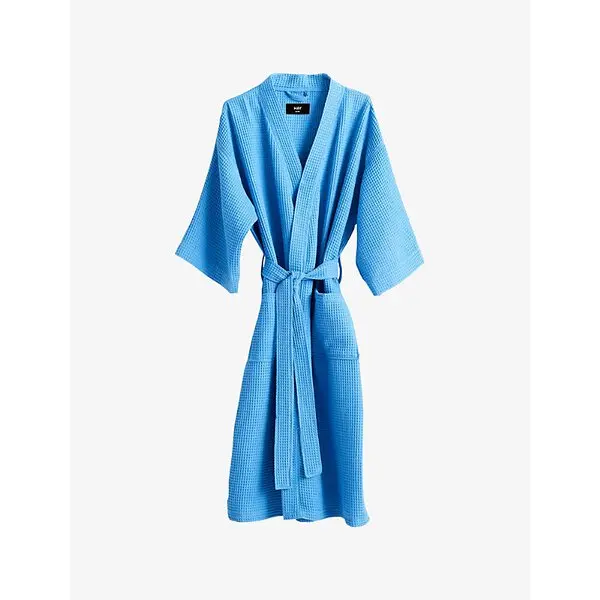 HAY Waffle-texture Cotton-blend Bathrobe - Sky Blue