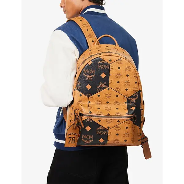 MCM Cognac Beige Monogram Backpack with Black Logos s-l400.jpg main image 4