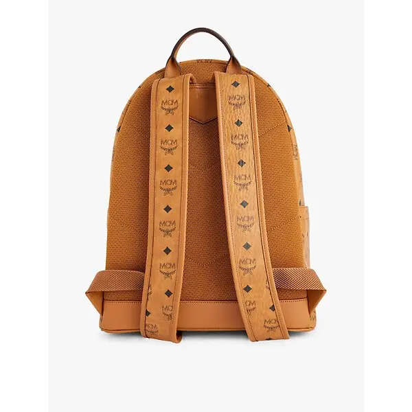 Mcm Euro 2024 Medium Monogram-Print Faux-Leather Backpack - Cognac