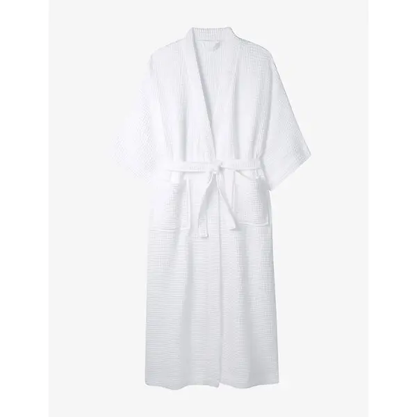 THE WHITE COMPANY Waffle-texture Long-length Self-tie Cotton Robe L
