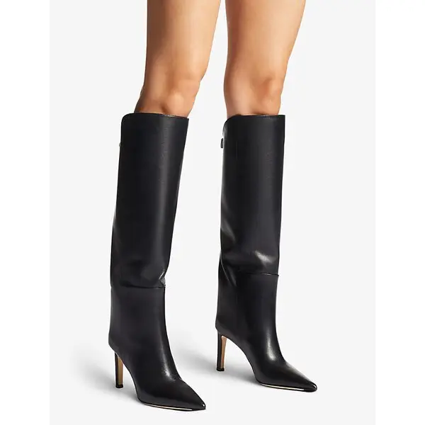 JIMMY CHOO Alizze Pointed-toe Leather Knee-high Boots