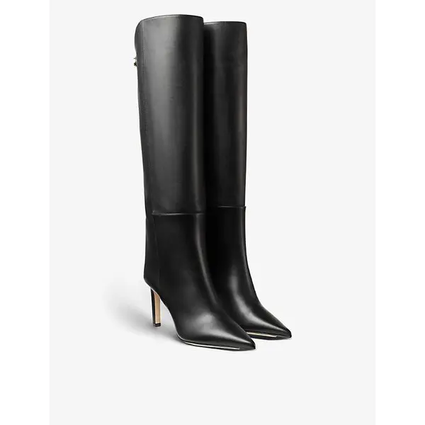 JIMMY CHOO Alizze Pointed-toe Leather Knee-high Boots