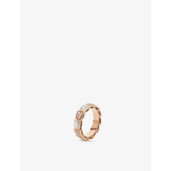 BVLGARI Serpenti Viper 18ct Rose-gold Diamond And Mother Of Pearl Ring - Rose Gold