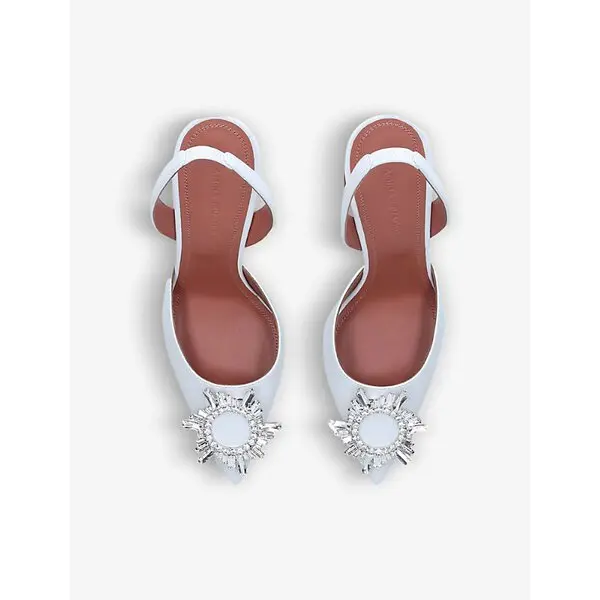 Amina Muaddi Begum Crystal-embellished Slingback Satin Heels - White