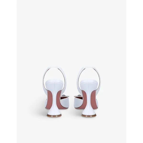 Amina Muaddi Begum Crystal-embellished Slingback Satin Heels - White