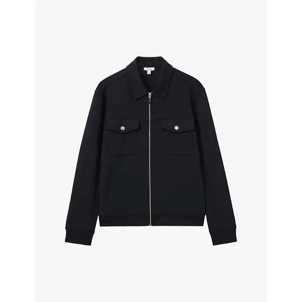 REISS Medina Double-knit Stretch-jersey Jacket - Navy Blue