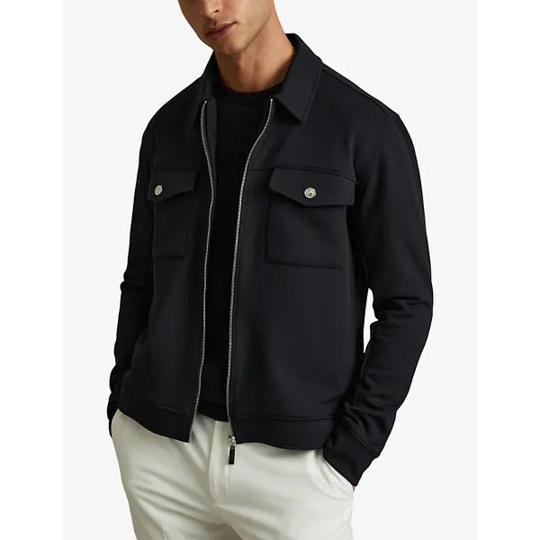 REISS Medina Double-knit Stretch-jersey Jacket - Navy Blue