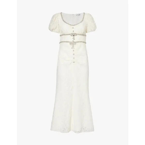 Self-Portrait Crystal-Embellished Lace Midi Dress - Cream | Editorialist
