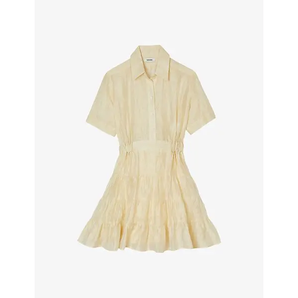 Sandro Tiered-Panel Linen-Blend Mini Dress - Naturels | Editorialist