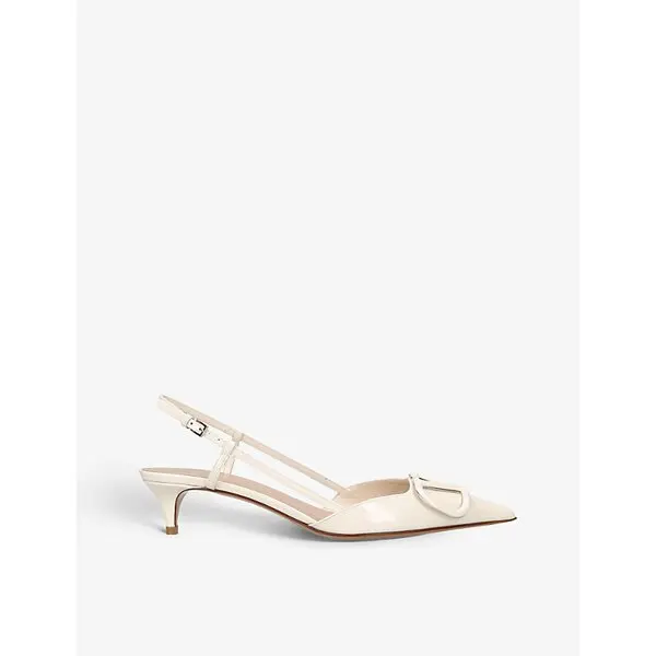 Valentino Garavani Vlogo 40 Pointed-toe Leather Slingback Courts - Cream