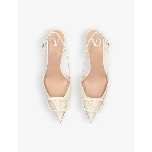 Valentino Garavani Vlogo 40 Pointed-toe Leather Slingback Courts - Cream