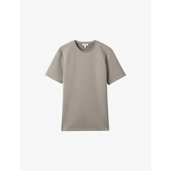 REISS Bradley Stitched-trim Stretch Woven-blend T-shirt - Taupe