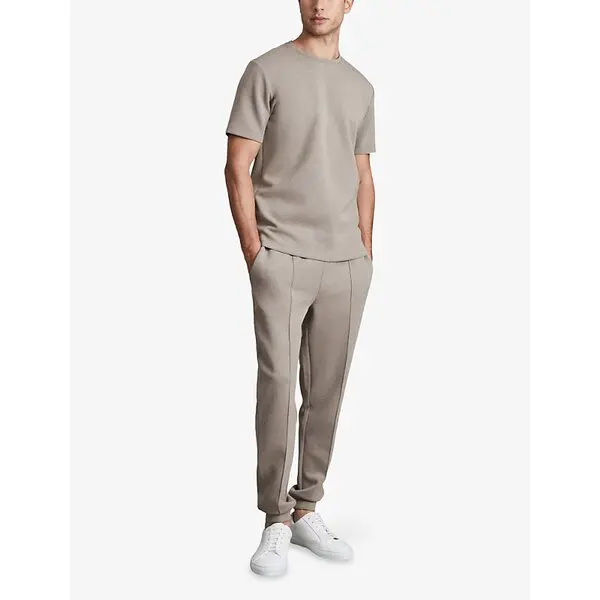REISS Bradley Stitched-trim Stretch Woven-blend T-shirt - Taupe