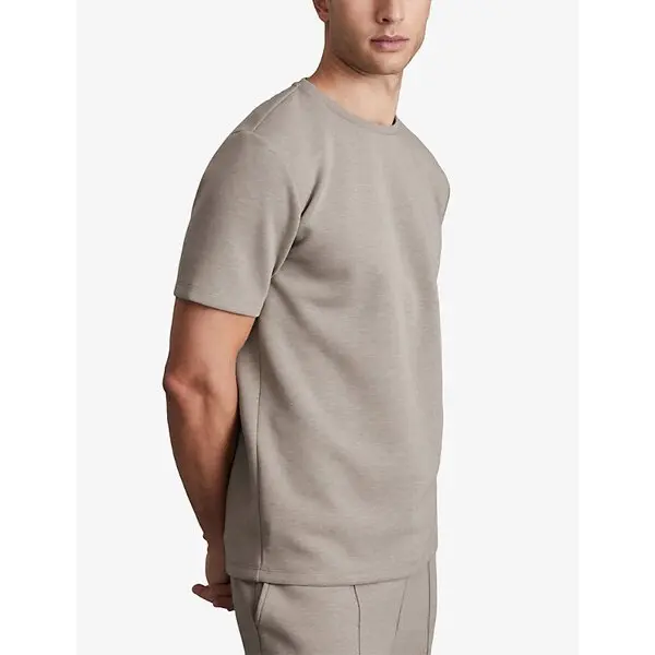 REISS Bradley Stitched-trim Stretch Woven-blend T-shirt - Taupe
