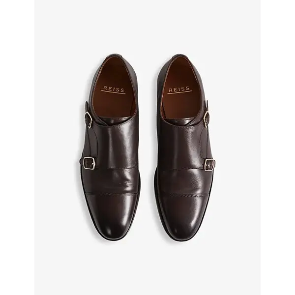 REISS Amalfi Double-monk Strap Leather Shoes - Dark Brown