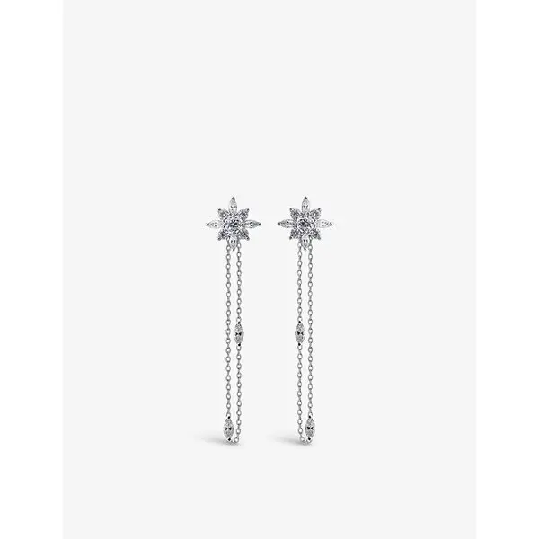 CARAT* LONDON Camelia Flower And Chain Drop Earrings - Silver