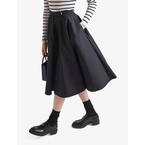 Prada Logo-plaque Pleated Re-nylon High-rise Skirt