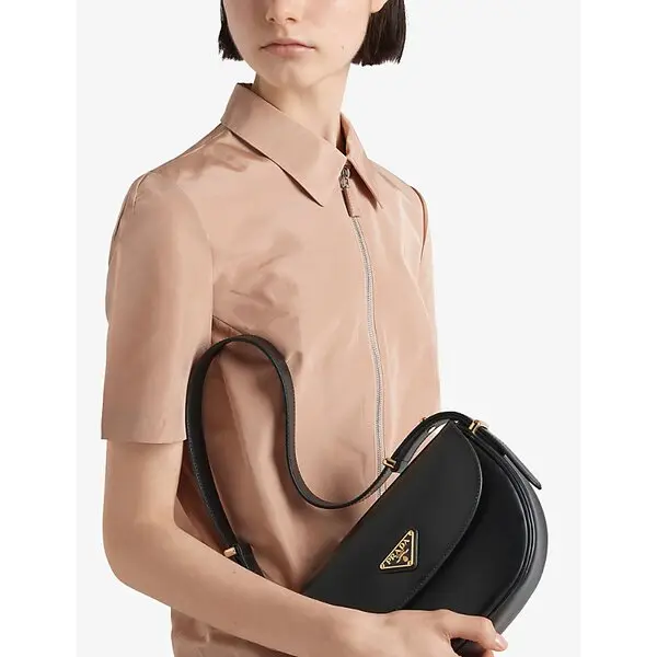 Prada Arqué Leather Shoulder Bag - Black