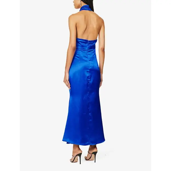 satin applique woven maxi dress Cornflower Blue KarenMillen Satin Applique Woven Maxi Dress