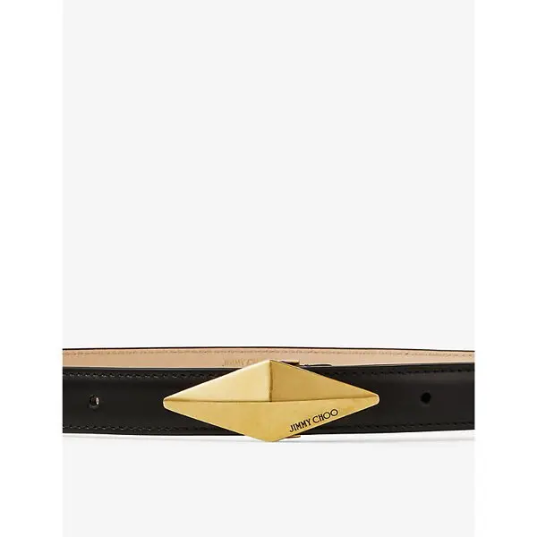 JIMMY CHOO Diamond Buckle Leather Belt - Black/gold