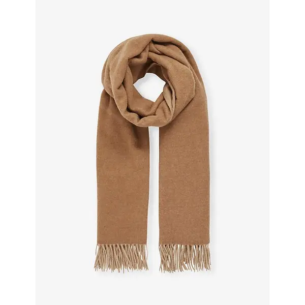 REISS Picton Logo-embroidered Wool-cashmere Blend Scarf - Biscuit