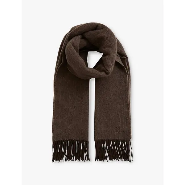 REISS Picton Logo-embroidered Wool-cashmere Blend Scarf - Chocolate