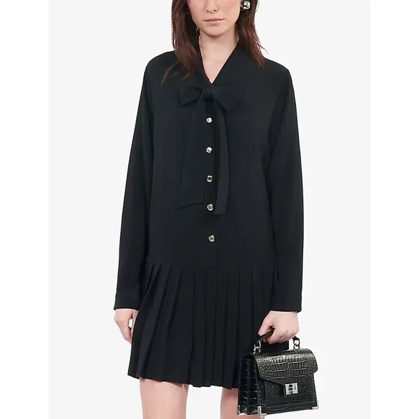 The Kooples Ascot-Collar Pleated Mini Dress - Black | Editorialist