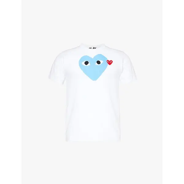 Play Comme Des Garcon Big And Small Heart Brand-appliqué Cotton-jersey T-shirt - Blue