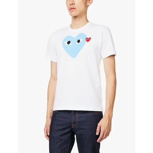 Play Comme Des Garcon Big And Small Heart Brand-appliqué Cotton-jersey T-shirt - Blue