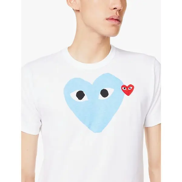 Play Comme Des Garcon Big And Small Heart Brand-appliqué Cotton-jersey T-shirt - Blue