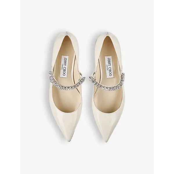 JIMMY CHOO Bing 25 Crystal-embellished Patent-leather Flats - Linen
