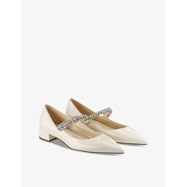 JIMMY CHOO Bing 25 Crystal-embellished Patent-leather Flats - Linen