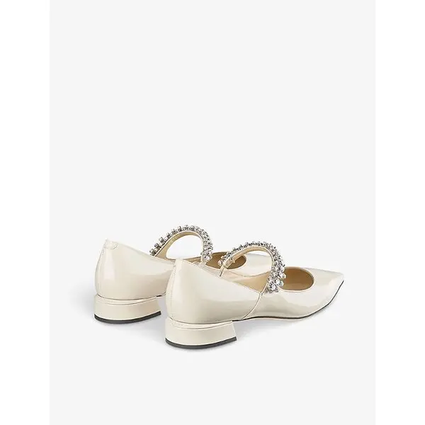 JIMMY CHOO Bing 25 Crystal-embellished Patent-leather Flats - Linen