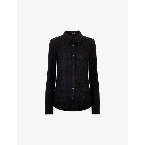 Whistles Eva Sparkle Slim-fit Stretch-woven Shirt - Black
