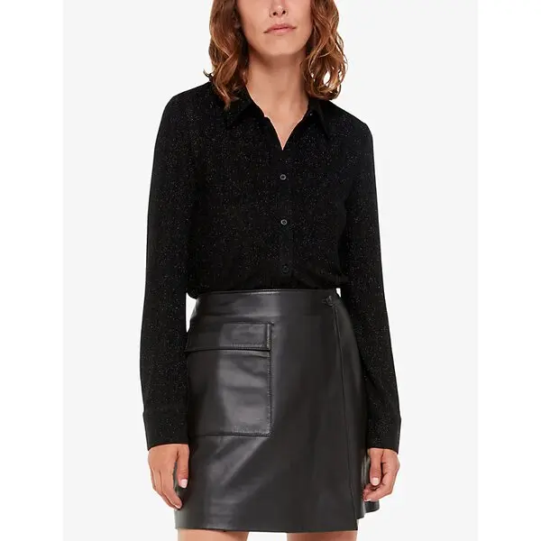 Whistles Eva Sparkle Slim-fit Stretch-woven Shirt - Black