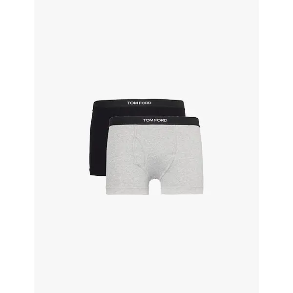 TOM FORD Branded-waistband Pack Of Two Stretch-cotton Trunks - Black Grey