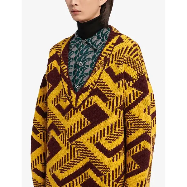 Prada Shetland Wool Geometric-pattern Jumper